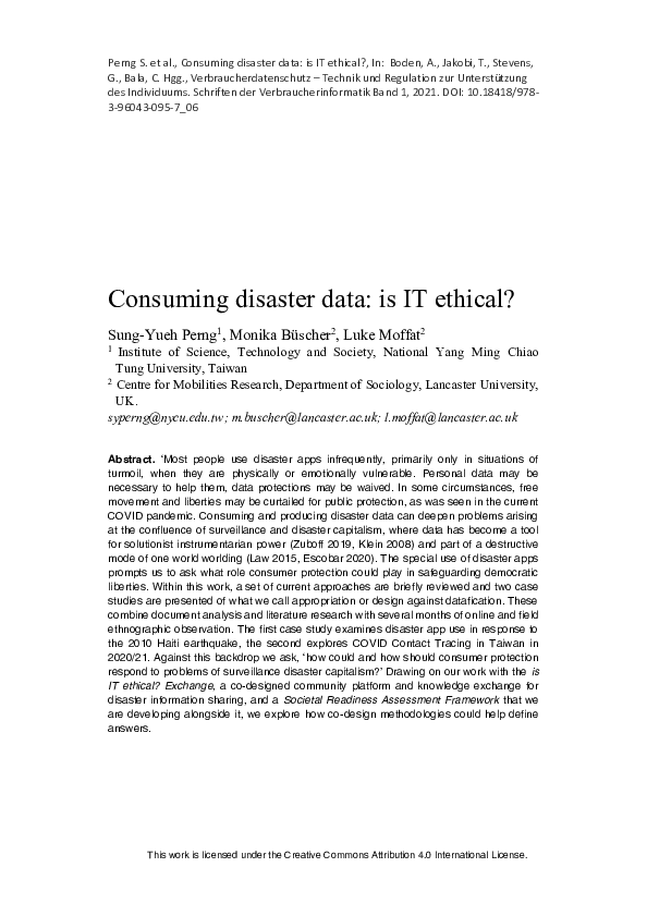 (PDF) Consuming disaster data: is IT ethical? | Luke Moffat - Academia.edu