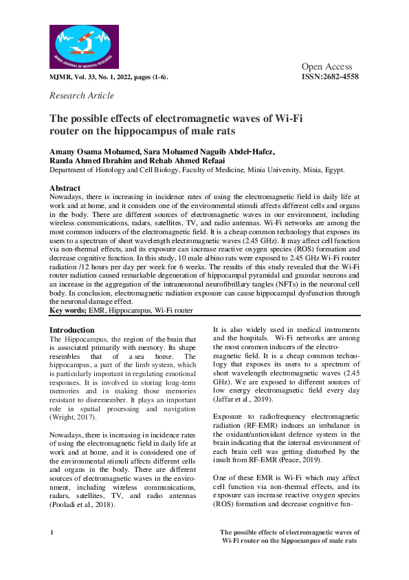 (PDF) The possible effects of electromagnetic waves of Wi-Fi router on ...