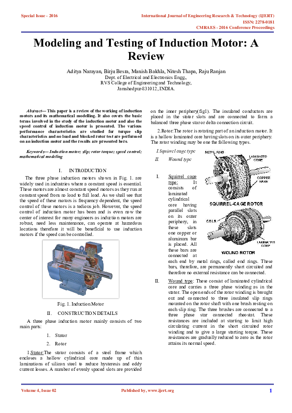 (PDF) Modeling and Testing of Induction Motor: A Review