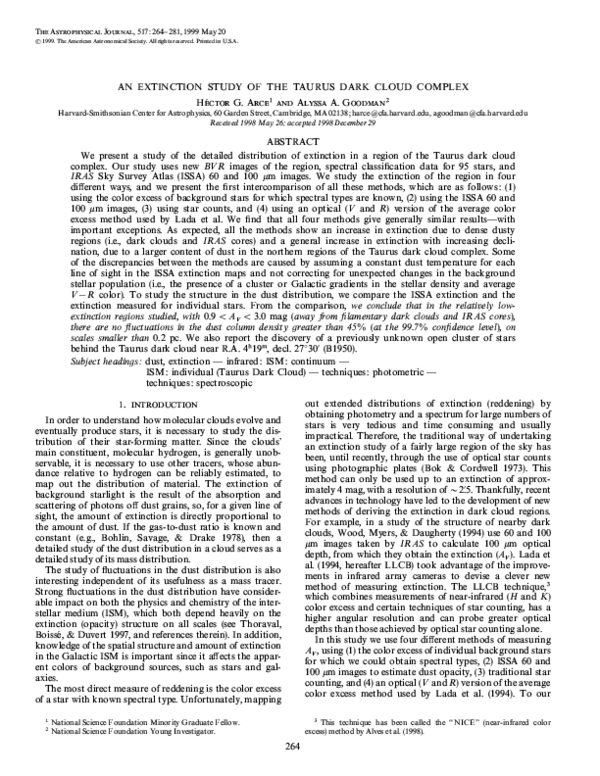 (PDF) An Extinction Study of the Taurus Dark Cloud Complex