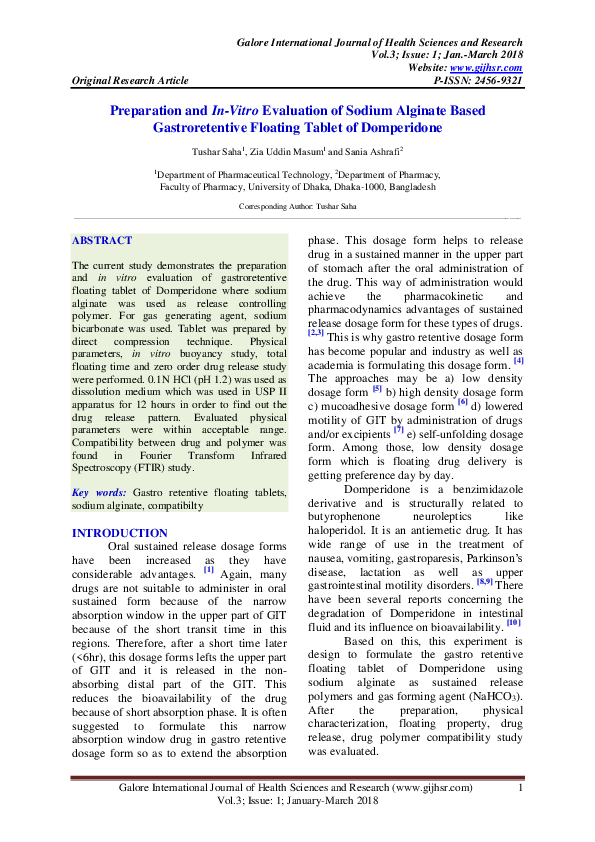 Pdf Preparation And In Vitro Evaluation Of Sodium Alginate Based Gastroretentive Floating