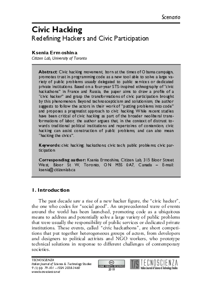 (PDF) Civic Hacking. Redefining Hackers and Civic Participation