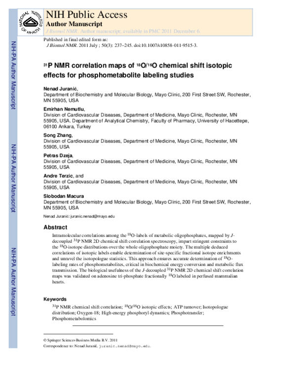 (PDF) 31P NMR correlation maps of 18O/16O chemical shift isotopic ...