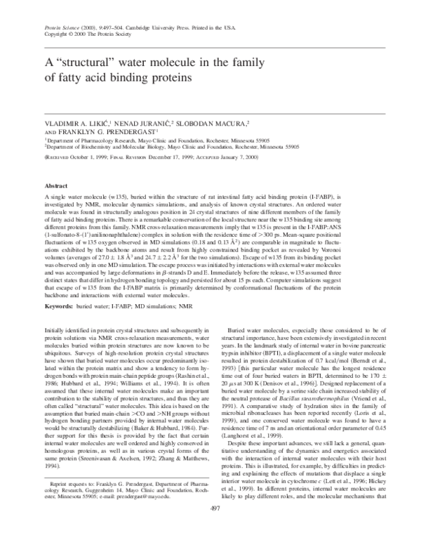(PDF) A “structural” water molecule in the family of fatty acid binding ...