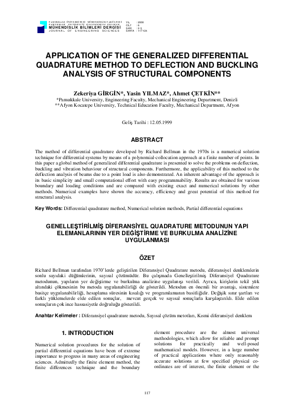 (PDF) Application of the Generalized Differential Quadrature Method to Deflection and Buckling ...