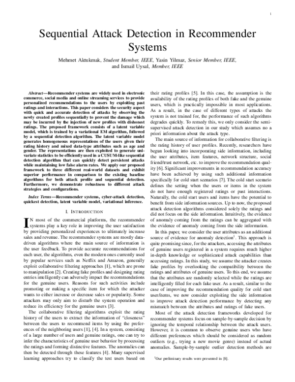 (PDF) Sequential Attack Detection in Recommender Systems