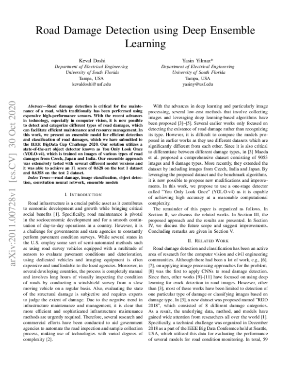(PDF) Road Damage Detection using Deep Ensemble Learning (PDF) Road Damage Detection using Deep Ensemble Learning