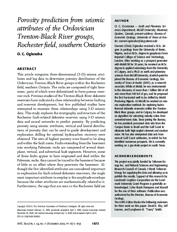 Pdf Porosity Prediction From Seismic Attributes Of The Ordovician Trenton Black River Groups