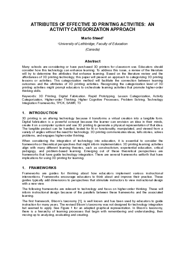 (PDF) Attributes of Effective 3D Printing Activities: An Activity ...