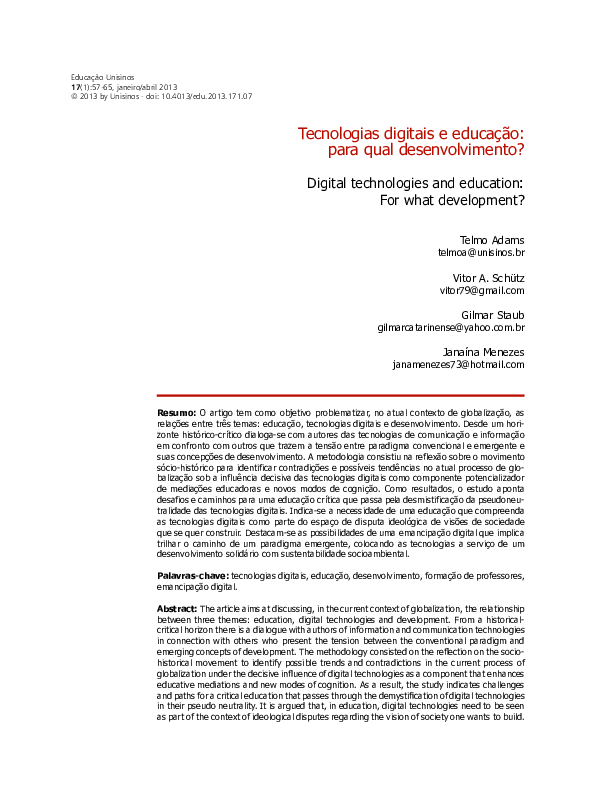 (PDF) Tecnologias digitais e educação: para qual desenvolvimento ...
