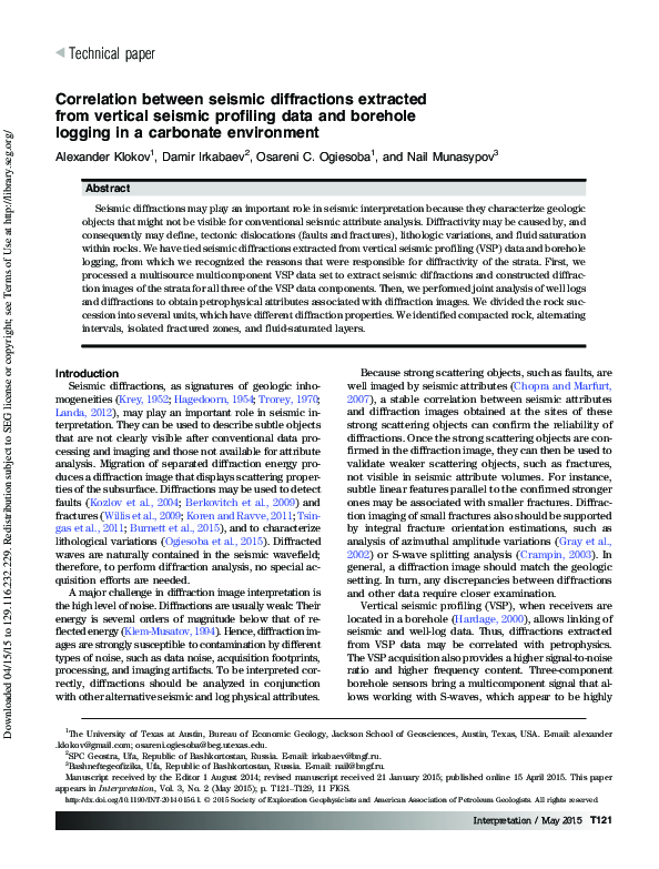 Pdf Correlation Between Seismic Diffractions Extracted From Vertical Seismic Profiling Data