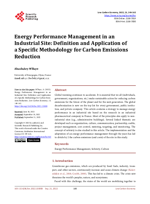 (PDF) Energy Performance Management in an Industrial Site: Definition ...