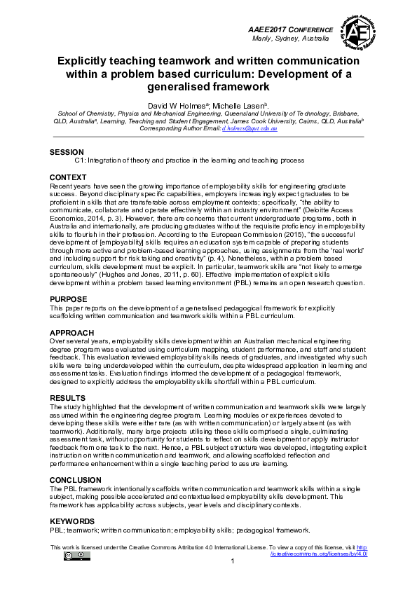 (PDF) Explicitly teaching teamwork and written communication within a ...