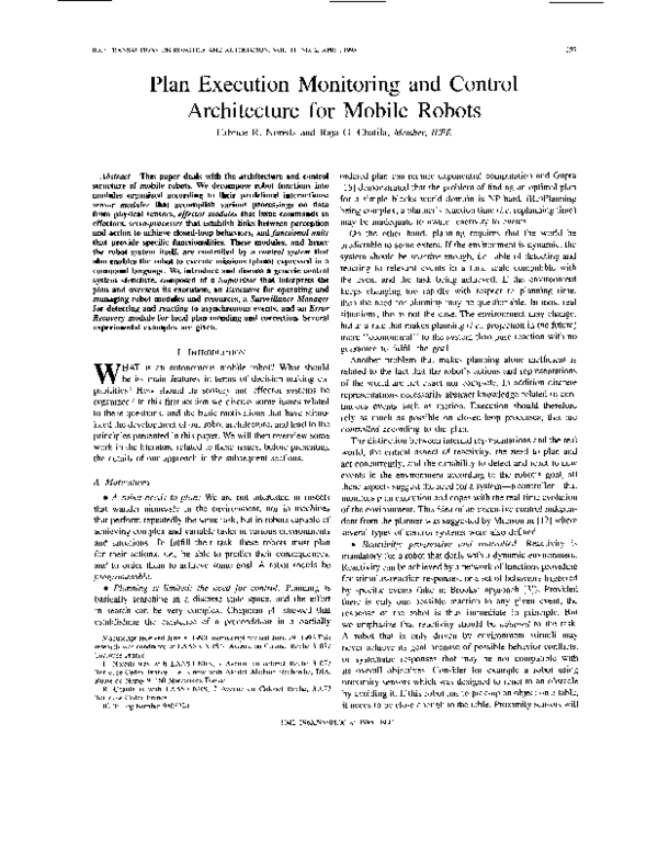 Pdf Plan Execution Monitoring And Control Architecture For Mobile Robots