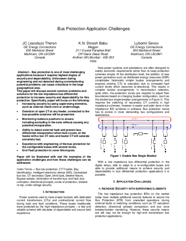 (PDF) Bus protection application challenges