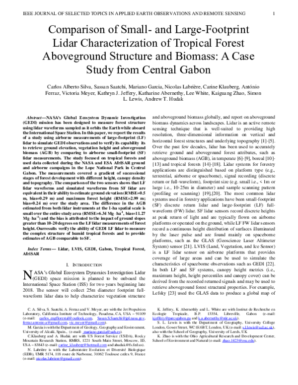Pdf Comparison Of Small And Large Footprint Lidar Characterization Of Tropical Forest