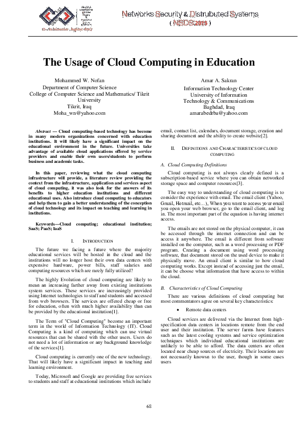 (PDF) The Usage of Cloud Computing in Education