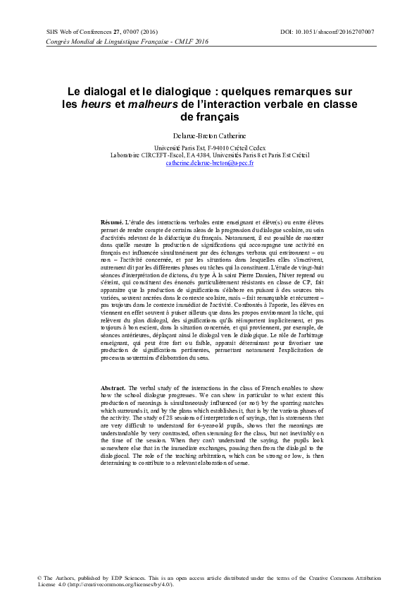 (PDF) Le dialogal et le dialogique : quelques remarques sur ...