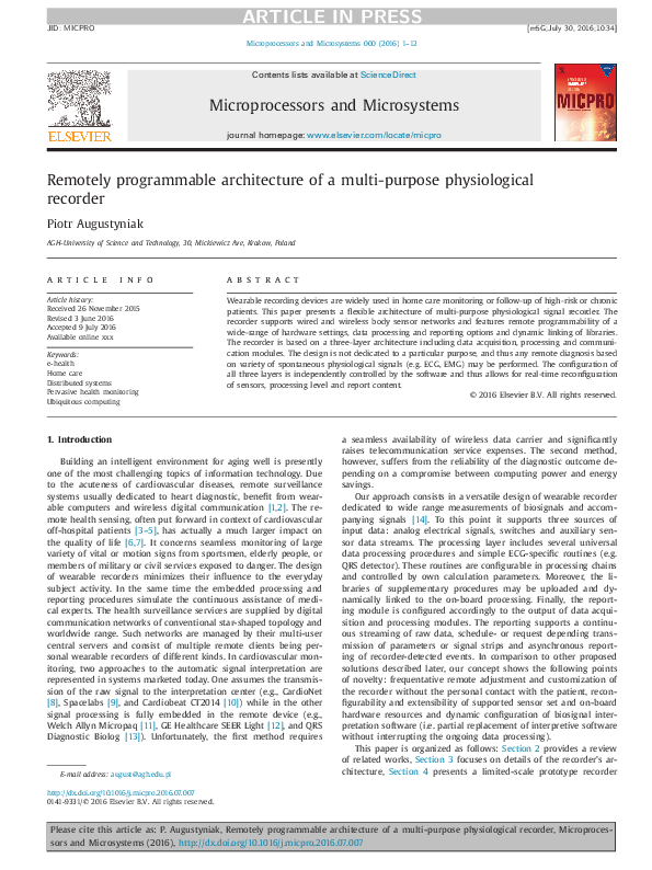 (PDF) Remotely programmable architecture of a multi-purpose physiological recorder