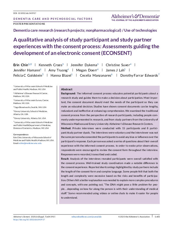 (PDF) A qualitative analysis of study participant and study partner ...