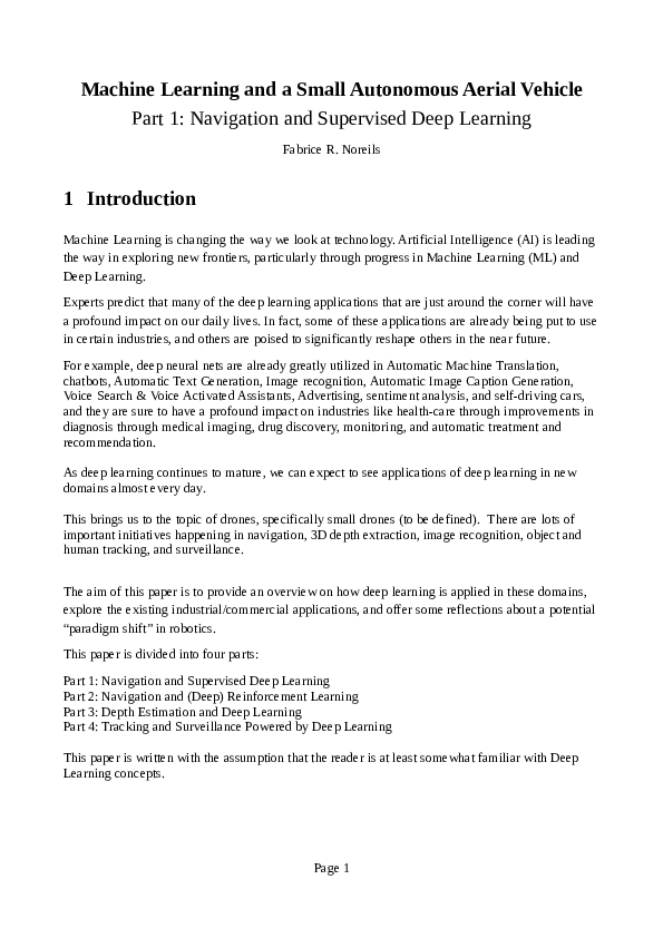 (PDF) Machine Learning and a Small Autonomous Aerial Vehicle Part 1: Navigation and Supervised ...