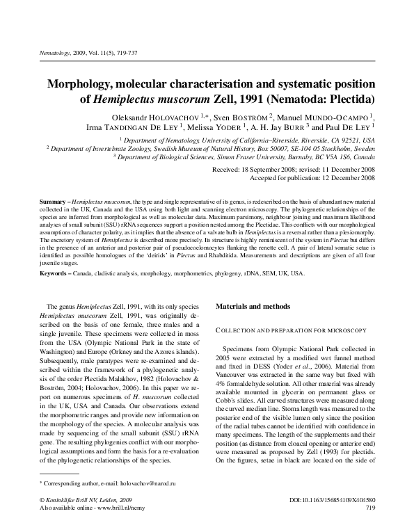 (PDF) Morphology, molecular characterisation and systematic position of ...