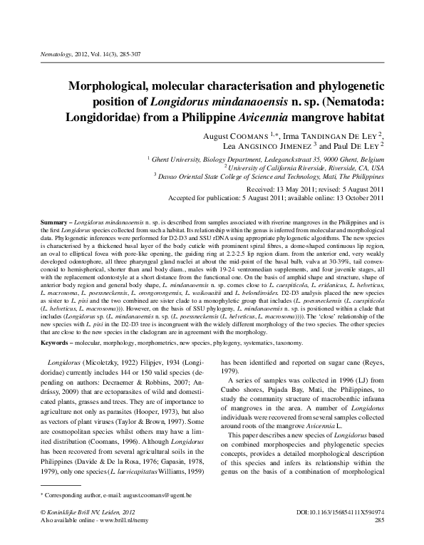(PDF) Morphological, molecular characterisation and phylogenetic ...
