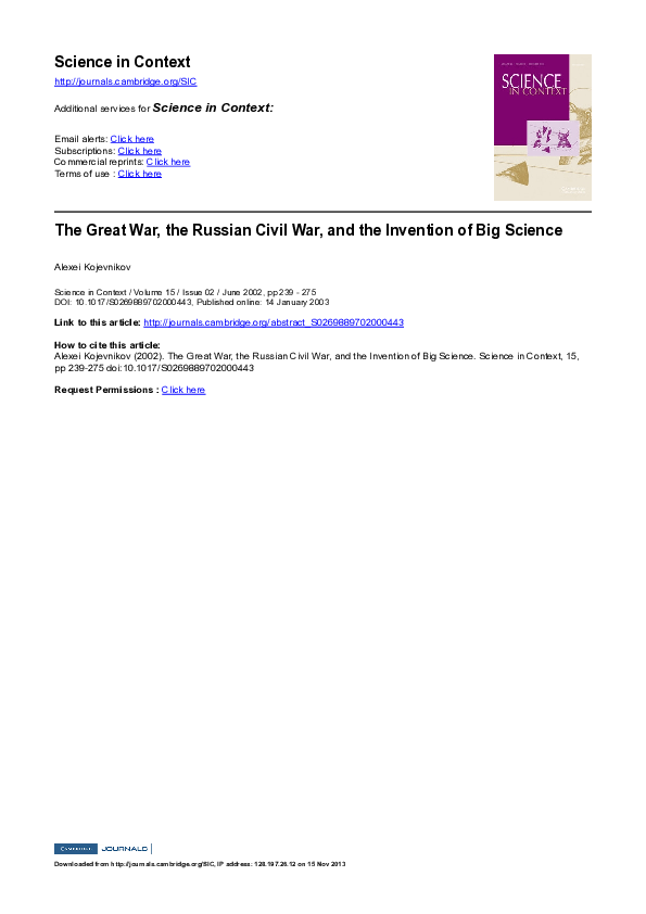 (PDF) The Great War, the Russian Civil War, and the Invention of Big ...