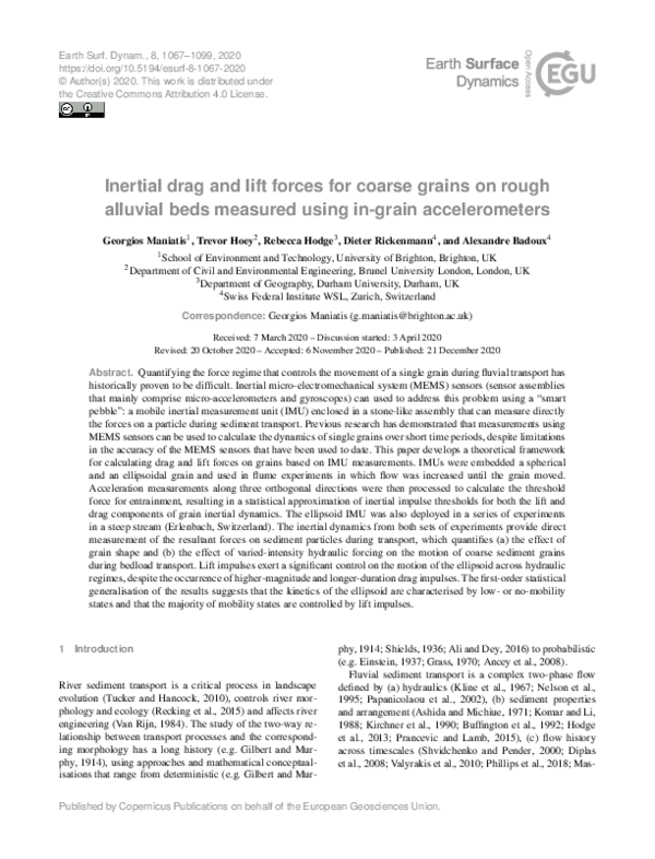 (PDF) Inertial drag and lift forces for coarse grains on rough alluvial ...