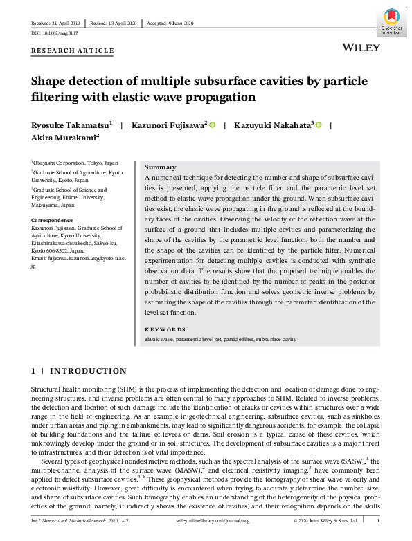Pdf Shape Detection Of Multiple Subsurface Cavities By Particle Filtering With Elastic Wave