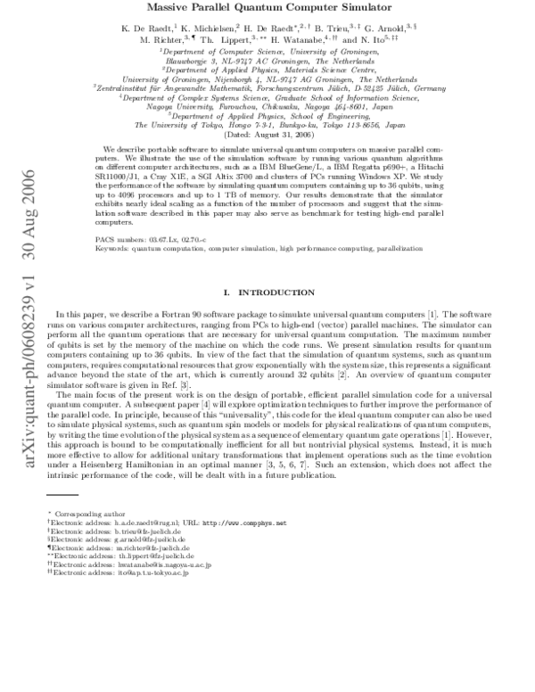 Pdf Massive Parallel Quantum Computer Simulator