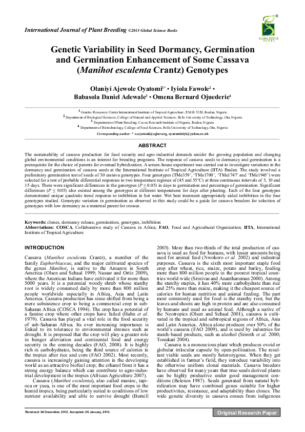 (PDF) Genetic variability in seed dormancy, germination, germination ...