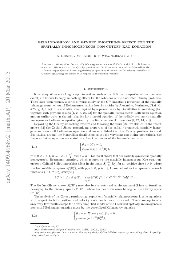 (PDF) Gelfand–Shilov and Gevrey Effects in Kac Equation