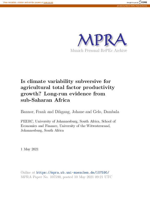 (PDF) Is climate variability subversive for agricultural total factor ...