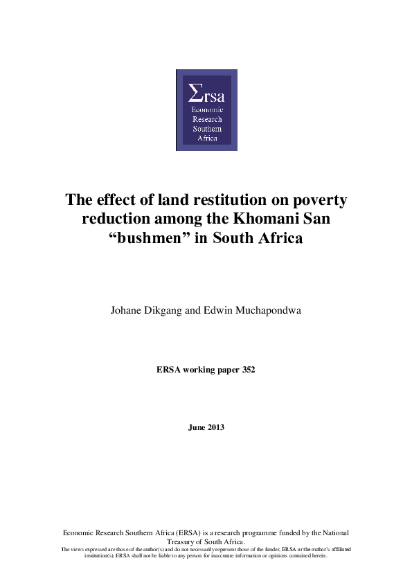 (PDF) The Effect of Land Restitution on Poverty Reduction among the ...