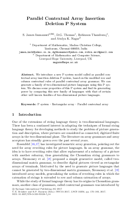 Pdf Parallel Contextual Array Insertion Deletion P System 8635