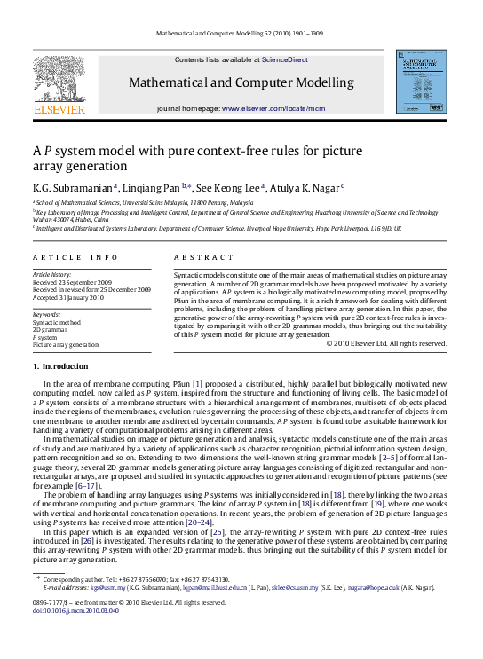 (PDF) P System for Picture Array Generation