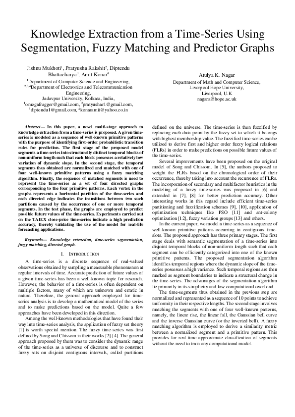 Pdf Knowledge Extraction From A Time Series Using Segmentation Fuzzy
