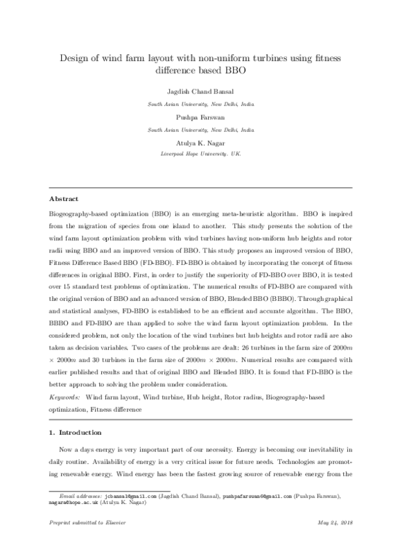 Pdf Design Of Wind Farm Layout With Non Uniform Turbines Using