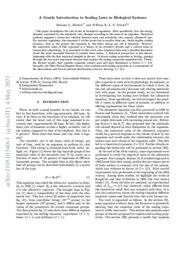 A Gentle Introduction To Scaling Laws In Biological Systems 