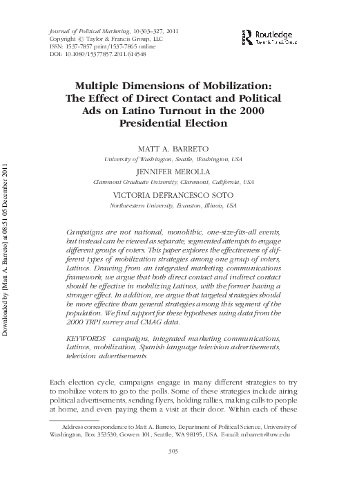 (PDF) Multiple Dimensions of Mobilization: The Effect of Direct Contact ...