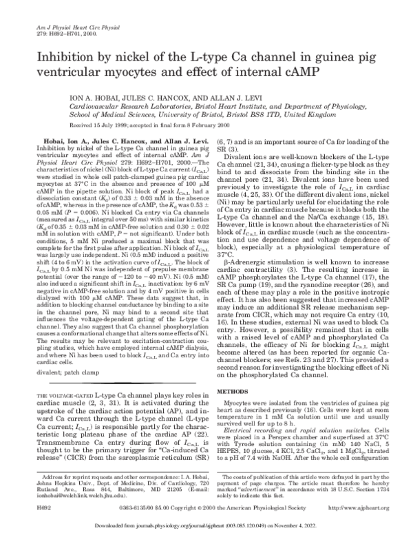 (PDF) Inhibition by nickel of the L-type Ca channel in guinea pig ...