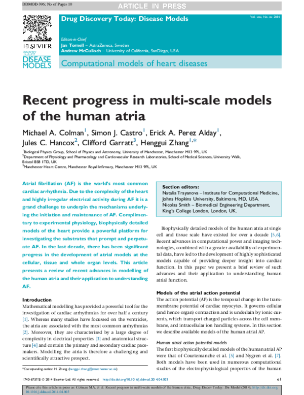 (PDF) Recent progress in multi-scale models of the human atria