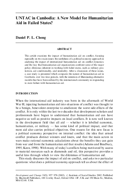 (PDF) UNTAC in Cambodia: A New Model for Humanitarian Aid in Failed States?