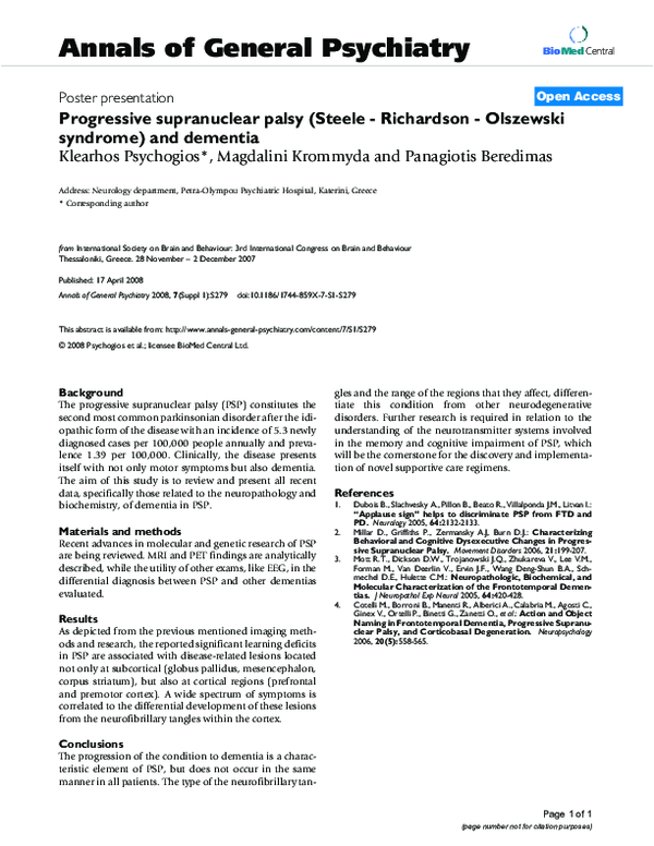 (PDF) Progressive supranuclear palsy (Steele - Richardson - Olszewski ...