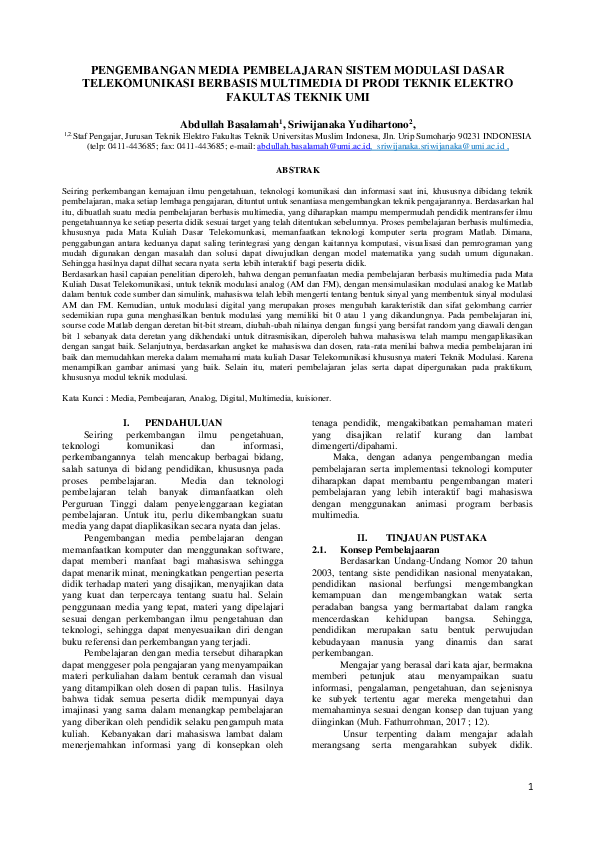 (PDF) Pengembangan Media Pembelajaran Sistem Modulasi Dasar Telekomunikasi Berbasis Multimedia ...