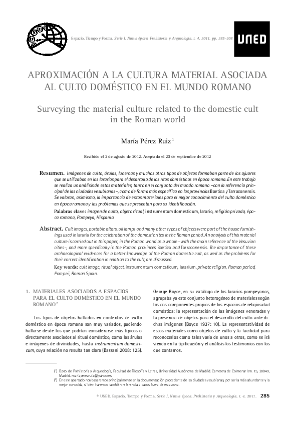 (PDF) Surveying the material culture related to the domestic cult in ...