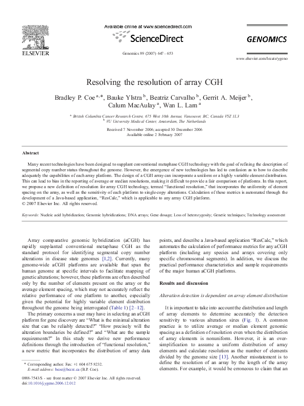 (PDF) Resolving the resolution of array CGH