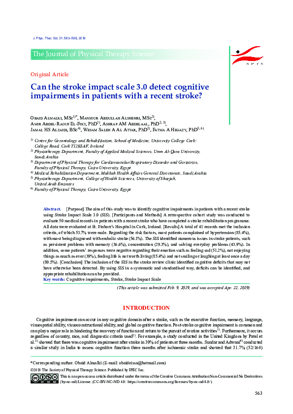 (PDF) Can the stroke impact scale 3.0 detect cognitive impairments in ...