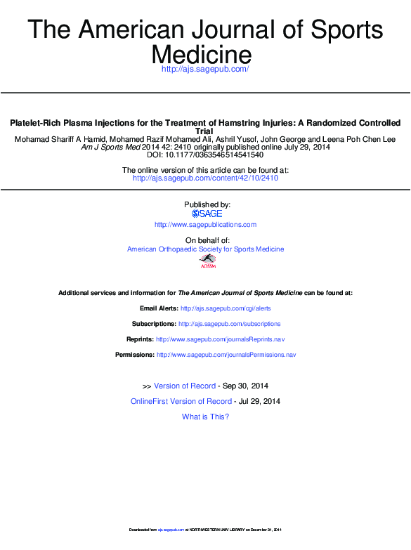 (PDF) Platelet-rich plasma injections for the treatment of hamstring ...